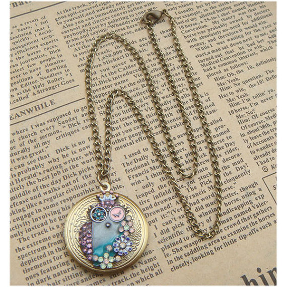 Steampunk Colorful Owl Locket Necklace Vintage Style Original Design on ...
